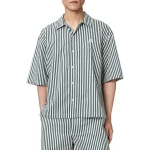 ALLSAINTS Chopin Oversize Stripe Short Sleeve Cotton Button-up Shirt Blue/white