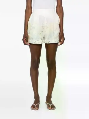 MC2 SAINT BARTH Floral Print Logo Embroidered Shorts - Neutrals