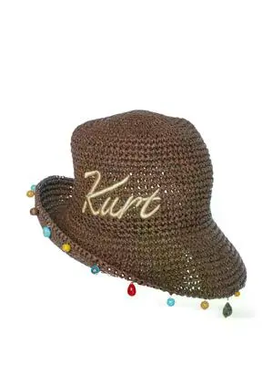 Kurt Geiger Bead-embellished Woven Bucket Hat