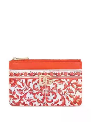 Dolce & Gabbana Majolica-print 3.5 Calfskin Card Holder - Red