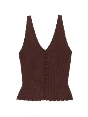 TWINSET Ribbed Scalloped-edge V-neck Top