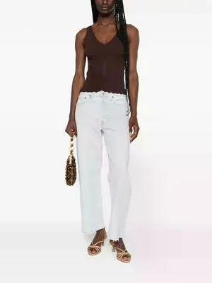 TWINSET Ribbed Scalloped-edge V-neck Top