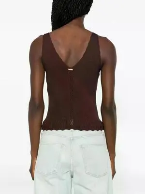 TWINSET Ribbed Scalloped-edge V-neck Top
