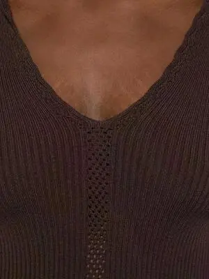 TWINSET Ribbed Scalloped-edge V-neck Top