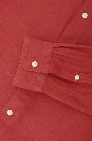 REISS Ruban Linen Button-up Shirt - Brick Red