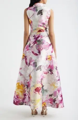 Julia Jordan Floral Satin A-line Gown - Pink Multi