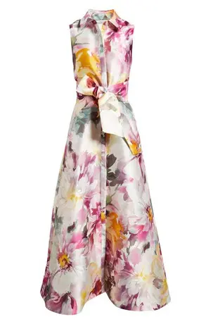 Julia Jordan Floral Satin A-line Gown - Pink Multi