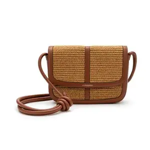 LA PORTEGNA Lucía Jute And Leather Shoulder Bag - Light Brown