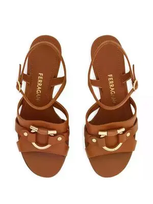 FERRAGAMO Gancini Ornament Block Heel Sandals
