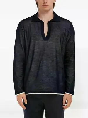 FERRAGAMO Long Sleeve Knitted Silk Polo Shirt
