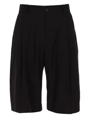 Studio Nicholson Pleated Cotton Linen Blend Shorts - Black