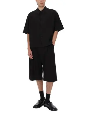 Studio Nicholson Pleated Cotton Linen Blend Shorts - Black