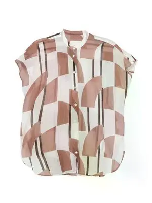 XACUS Nevil Geometric Print Band Collar Blouse