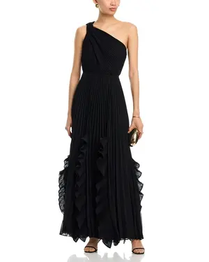 Kobi Halperin One-shoulder Pleated Maxi Dress With Ruffle Detail