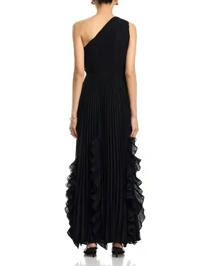 Kobi Halperin One-shoulder Pleated Maxi Dress With Ruffle Detail