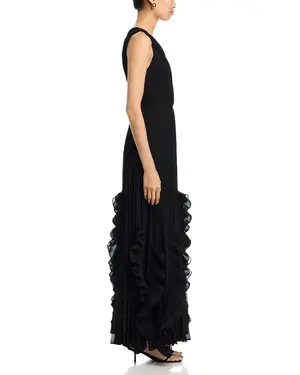 Kobi Halperin One-shoulder Pleated Maxi Dress With Ruffle Detail