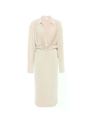 Andamane The Attico Lilia Draped-neck Long-sleeve Dress - Neutrals