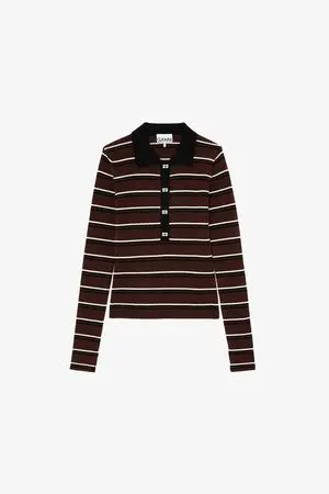 GANNI Classic Collar Long Sleeve Polo Shirt - Mixed
