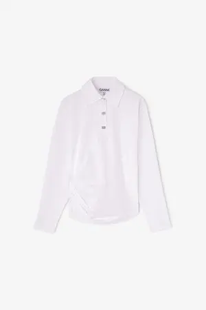 GANNI Long Sleeve Polo Shirt - White
