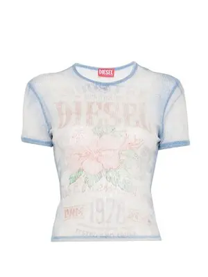 DIESEL® Cotton T-shirt With Floral Print - Blue