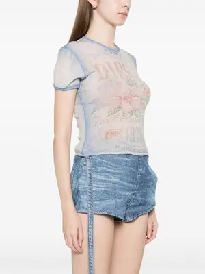DIESEL® Cotton T-shirt With Floral Print - Blue