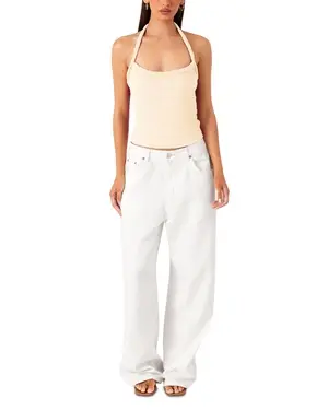 SNDYS. Gianna Ruched Halter Top - Vanilla