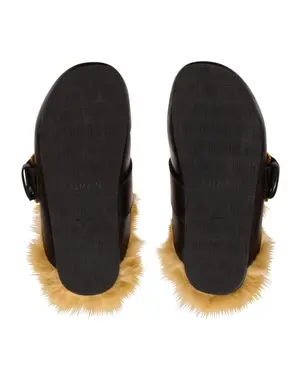 Balmain Calfskin Faux Fur Lined Mules