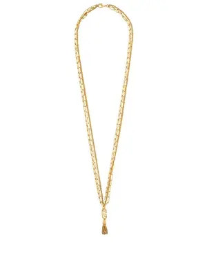 Balmain Sync Golden Brass Long Necklace With Tassel Pendant - Gold