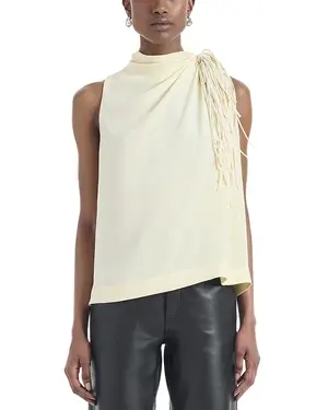 Altuzarra Alden Silk Draped Top With Fringe Detail - Macadamia