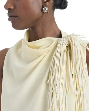 Altuzarra Alden Silk Draped Top With Fringe Detail - Macadamia