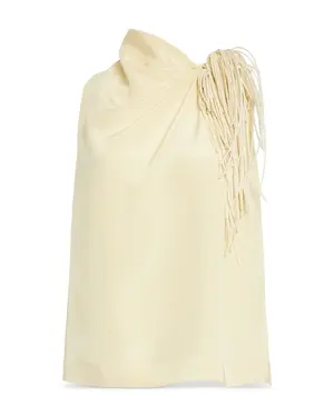 Altuzarra Alden Silk Draped Top With Fringe Detail - Macadamia