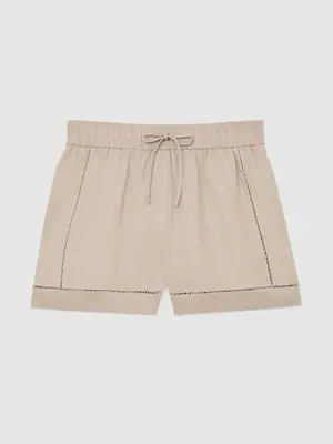 REISS Riley Linen Ladder-embroidered Shorts - Neutral