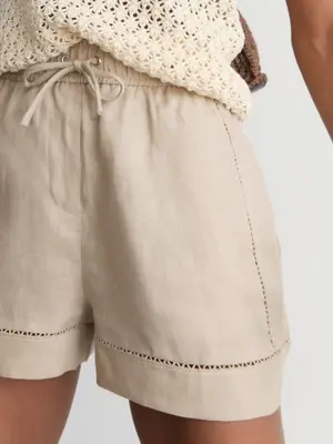 REISS Riley Linen Ladder-embroidered Shorts - Neutral