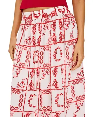 Rails Embroidered Pull-on Midi Skirt - Ivory Red
