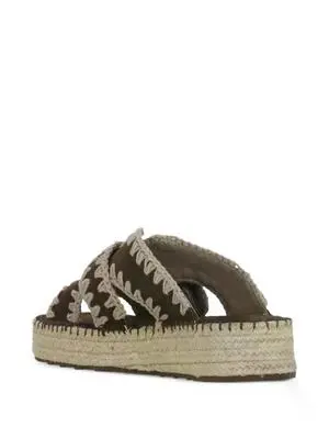 Mou Crochet-trimmed Suede Platform Sandals