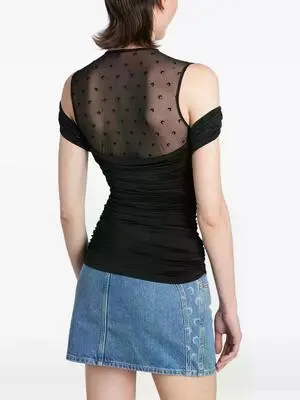 MARINE SERRE Ruched Cold-shoulder Top With Mesh Panels