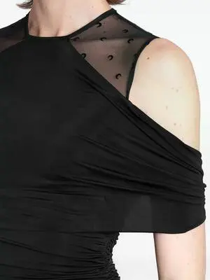 MARINE SERRE Ruched Cold-shoulder Top With Mesh Panels