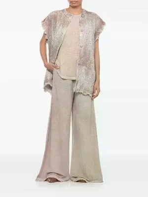 Avant Toi Beige Linen Metallic Finish Palazzo Pants