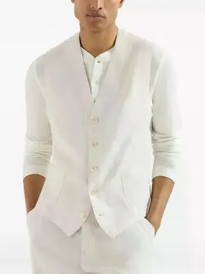 Brunello Cucinelli Linen Micro Chevron Waistcoat