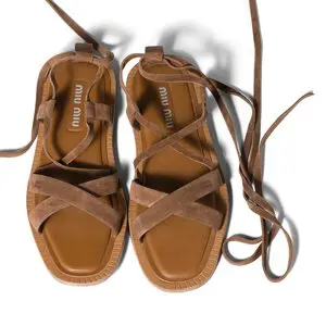 Miu Miu Suede Sandals With Tie Fastening