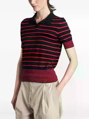Magda Butrym Striped Pointelle-knit Polo Shirt
