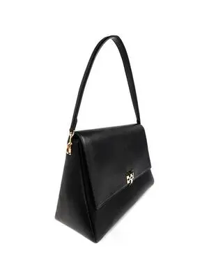 Tory Burch Logo Plaque Leather Shoulder Bag - Black