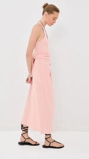 Another Tomorrow Sleeveless Wrap Midi Dress