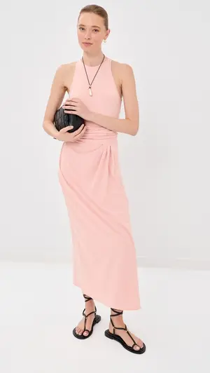 Another Tomorrow Sleeveless Wrap Midi Dress