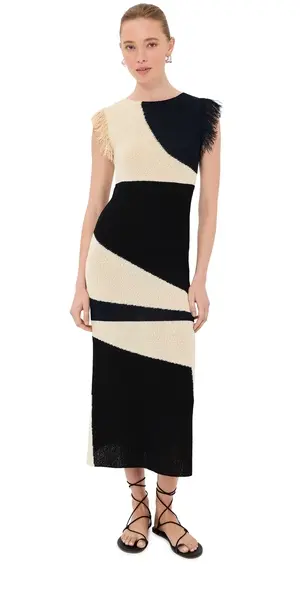 Proenza Schouler Saskia Knit Midi Dress With Fringe Trim