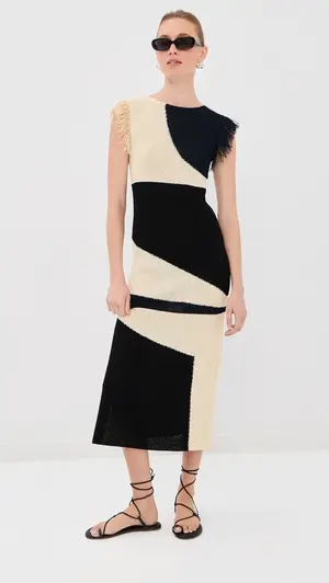 Proenza Schouler Saskia Knit Midi Dress With Fringe Trim