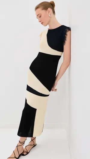 Proenza Schouler Saskia Knit Midi Dress With Fringe Trim