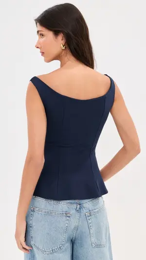 LE BOP Ponte Off Shoulder Top - Navy