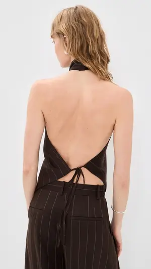 Helmut Lang Halter Scarf Top With Turtle Neck And Stripe Print