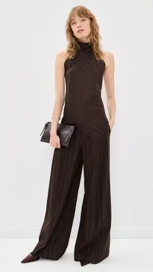 Helmut Lang Halter Scarf Top With Turtle Neck And Stripe Print
